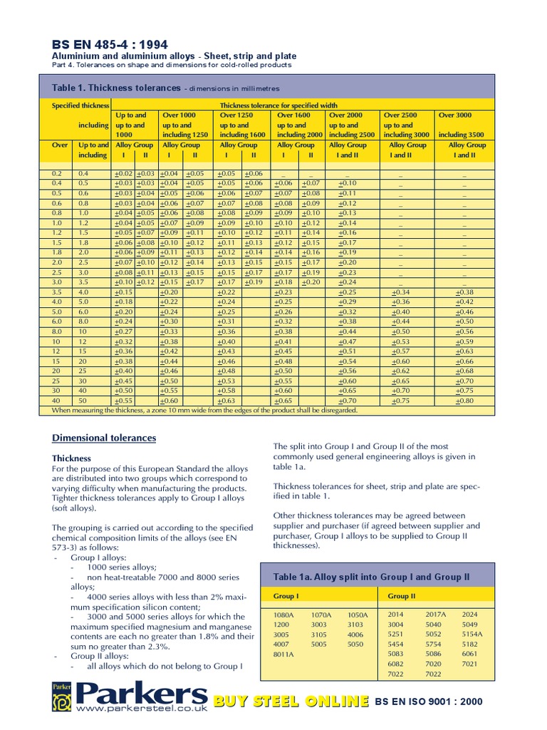 Bs en 485-4 1994 Gruix Tolerancies Alumini | Engineering Tolerance | Structural Steel