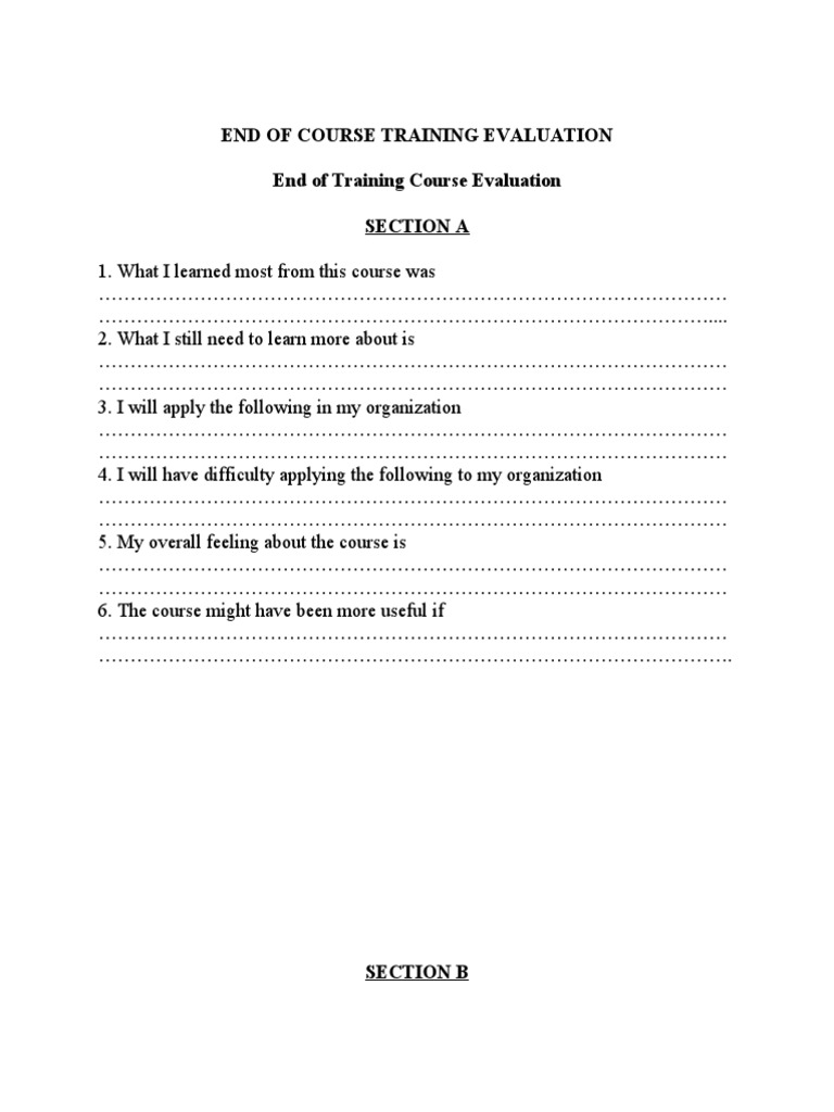 End of Course Evaluation Template | PDF