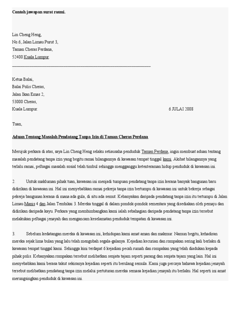 Contoh Jawapan Surat Rasmi SPM | PDF