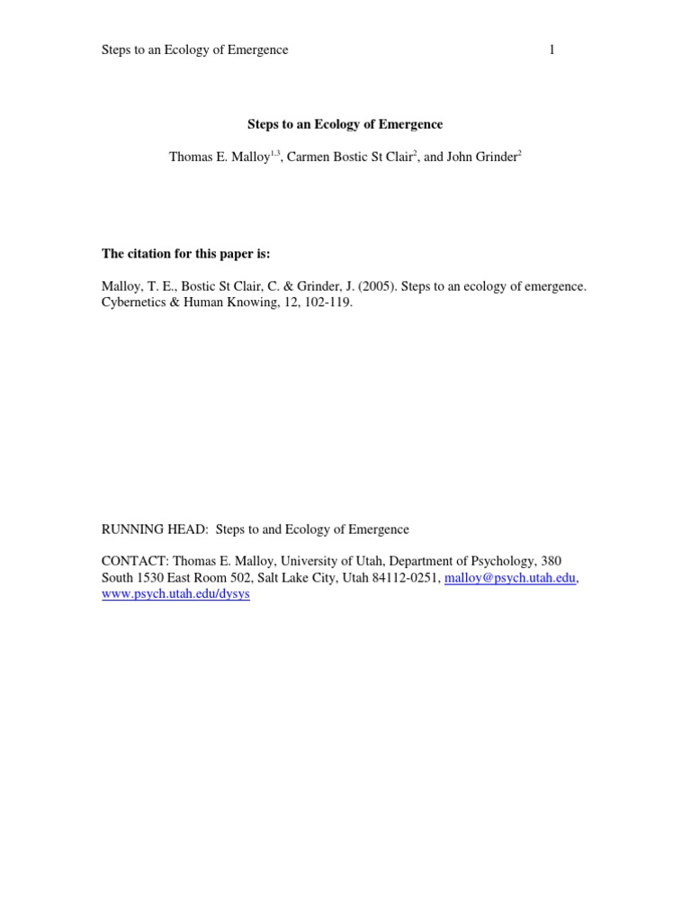 Steps To An Ecology of Emergence Grinder | PDF | Reductionism | Emergence