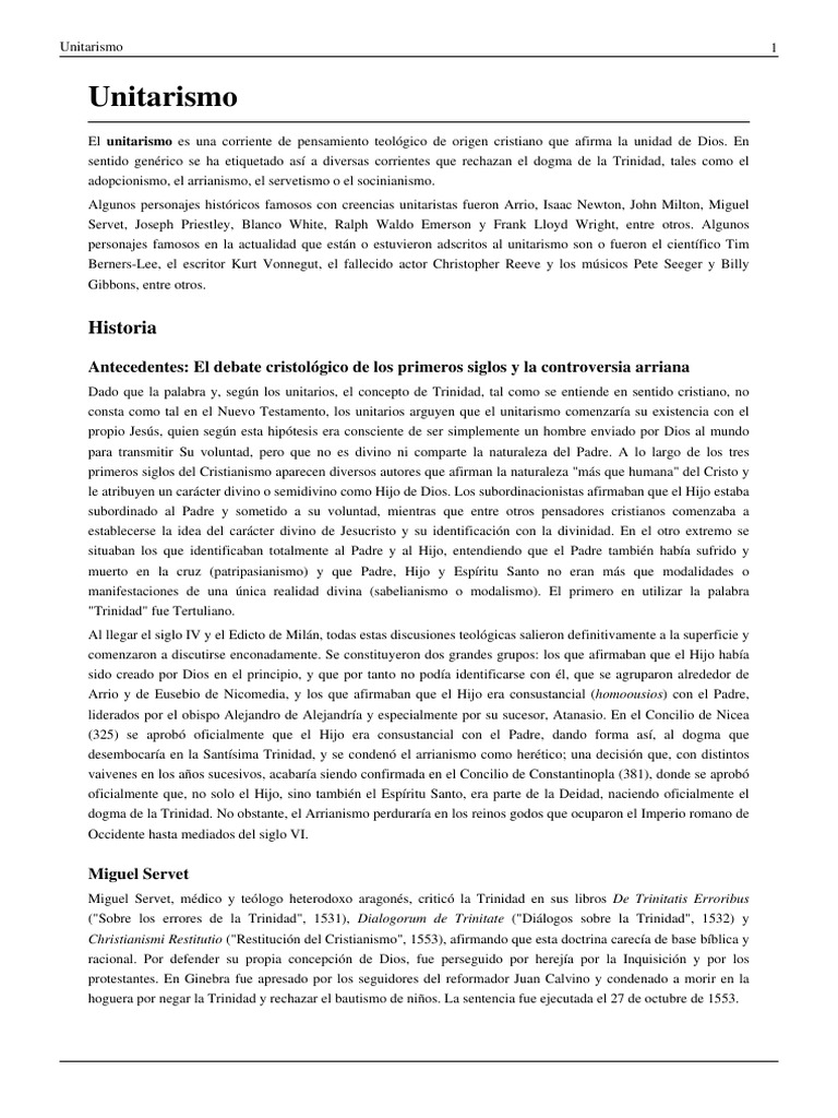 Unitarismo | PDF | Trinidad | Religiones religiosas