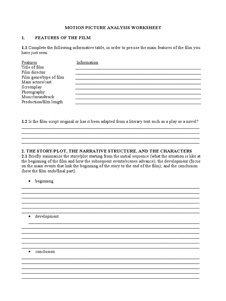 Motion Picture Analysis Worksheet