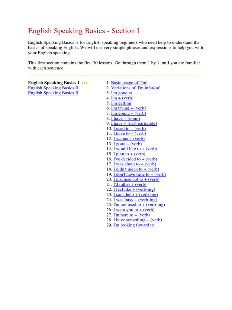 English Speaking Basics 1 | PDF | Verb | English Language