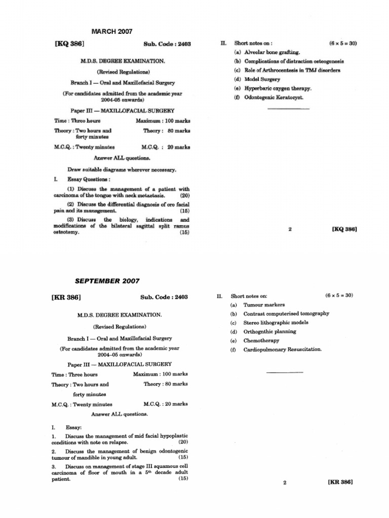 Mds Paper Oral Surgery | Oral And Maxillofacial Surgery | Surgery
