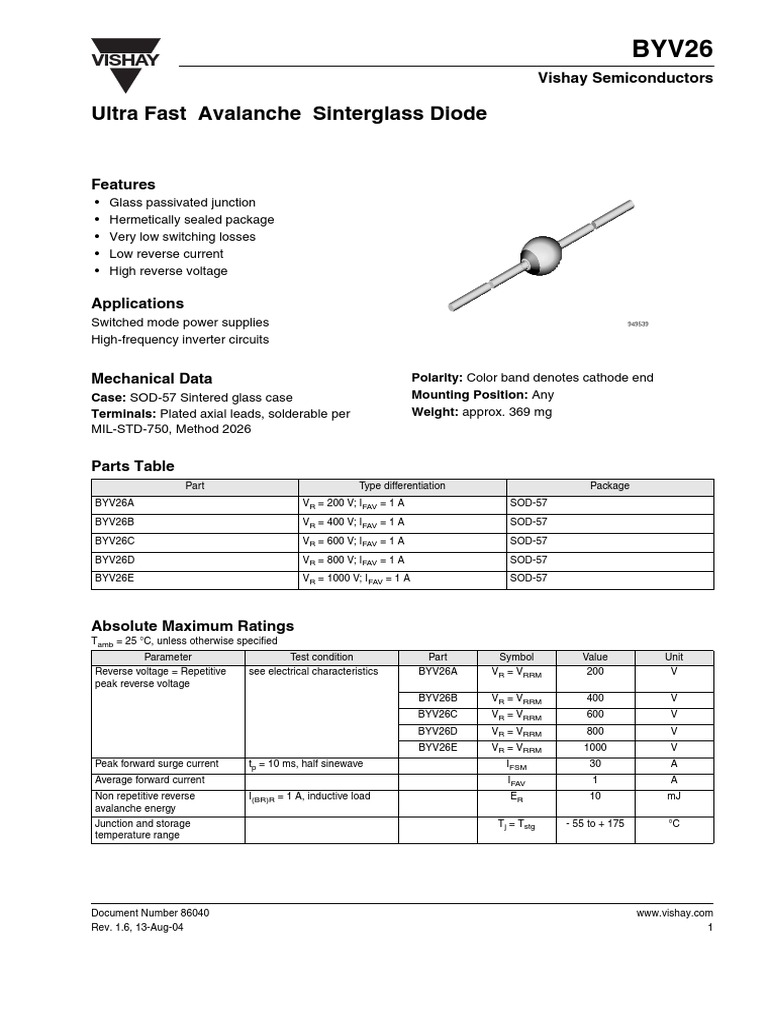 BYV26 | PDF | Diode | Electronic Engineering
