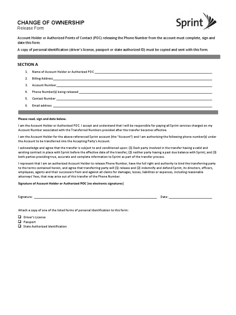 Change of Ownership Release Form | PDF | Identity Document | Government ...