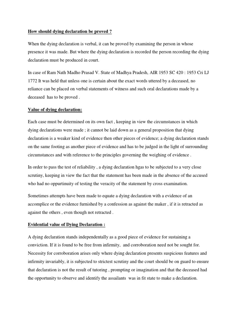 Dying Declaration | Hearsay | Witness