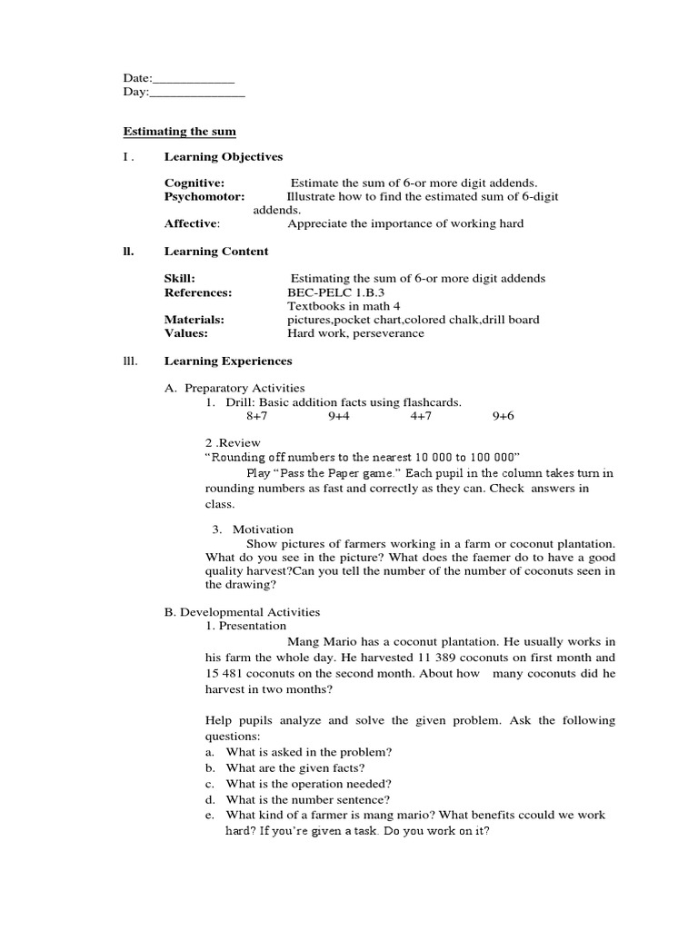 Lesson Plan in Math 4 | PDF | Subtraction | Teaching Mathematics