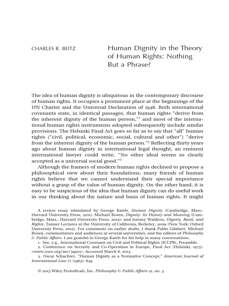 Charles Beitz Human Dignity in The Theory of Human Righs | PDF ...