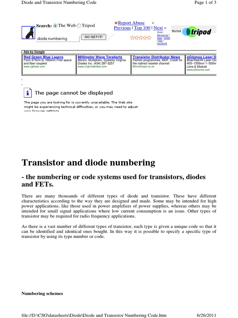 Diode And Transistor Numbering Code Pdf Transistor Diode