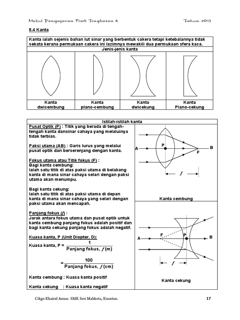 FIZIK SPM Dalam Bahasa Melayu 1: Nota Dan Latihan Kanta | PDF