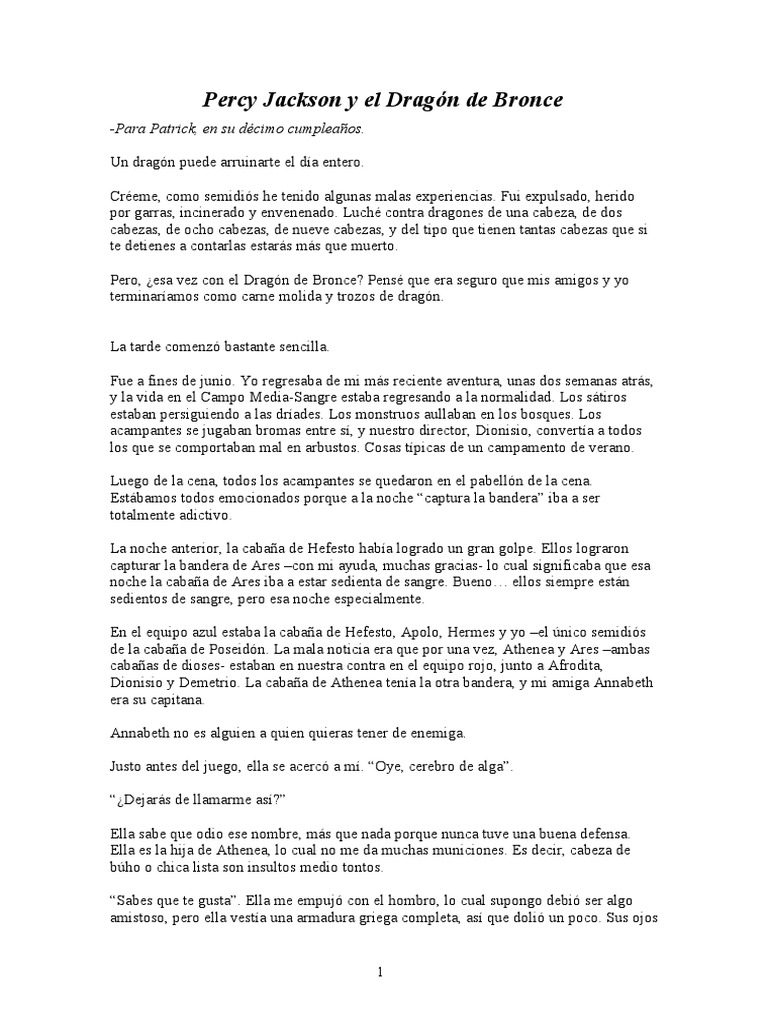 Percy Jackson y El Dragón de Bronce | PDF | Continuar | Naturaleza