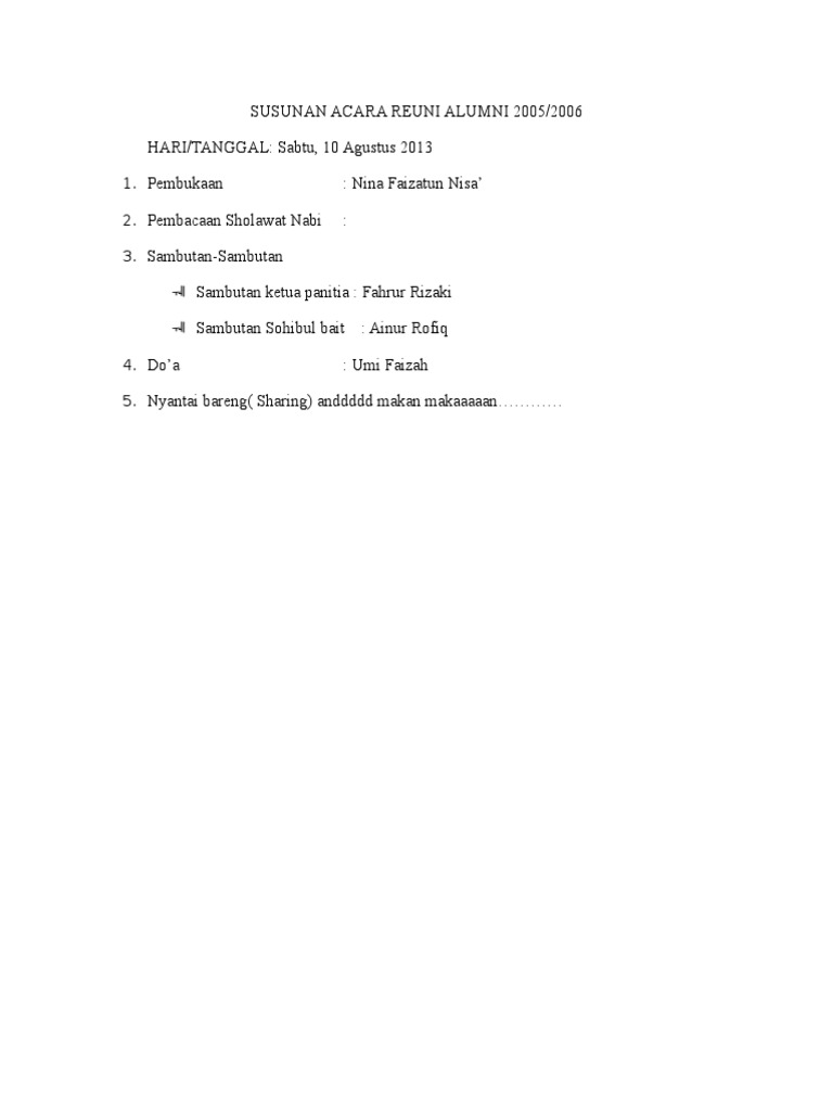 Susunan Acara Reuni Alumni 2005 | PDF