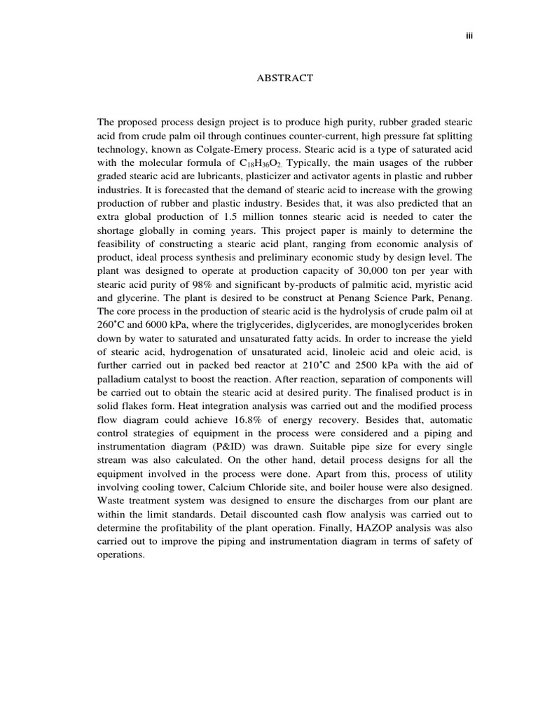 Stearic Acid Production Process Design | PDF | Triglyceride | Organic ...