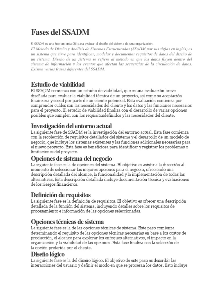 Fases del Método SSADM | PDF | Sistema | Diseño