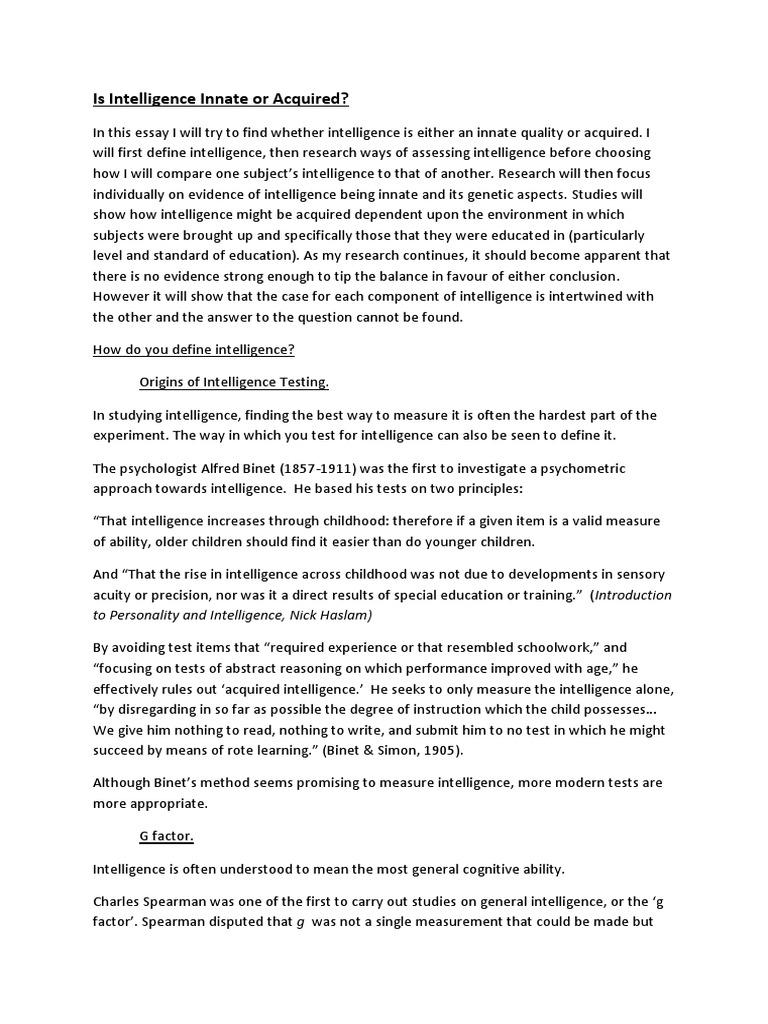 Is Intelligence Innate or Acquired 2 | Download Free PDF | Intelligence ...