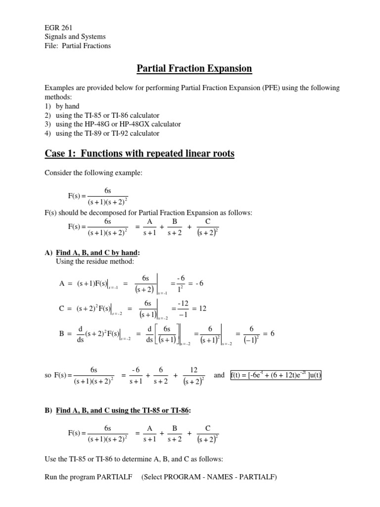 Partial Fractions and Solving With Ti-89 Ti-83 and So On | PDF | Fraction (Mathematics ...