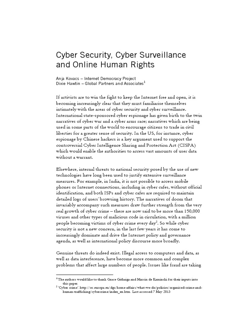 Cyber Security Cyber Surveillance and Online Human Rights Kovacs Hawtin ...