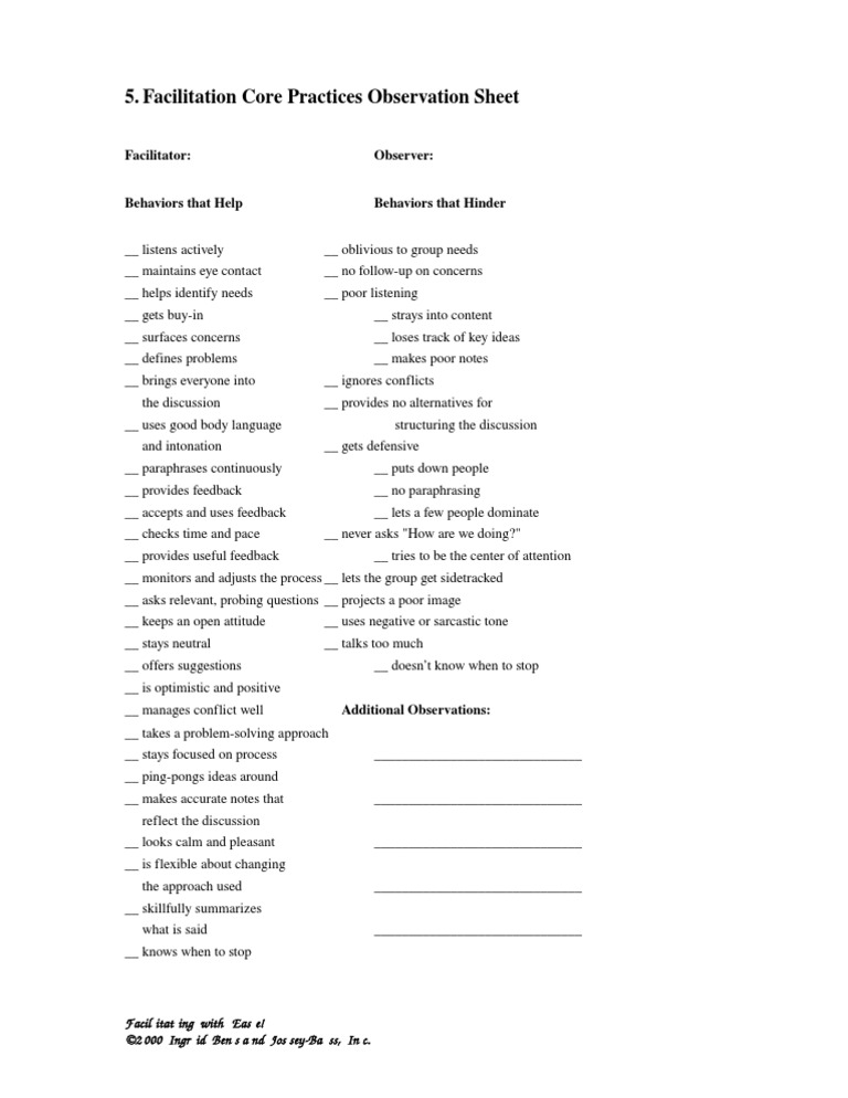 Facilitation Skills Observation Checklist | PDF