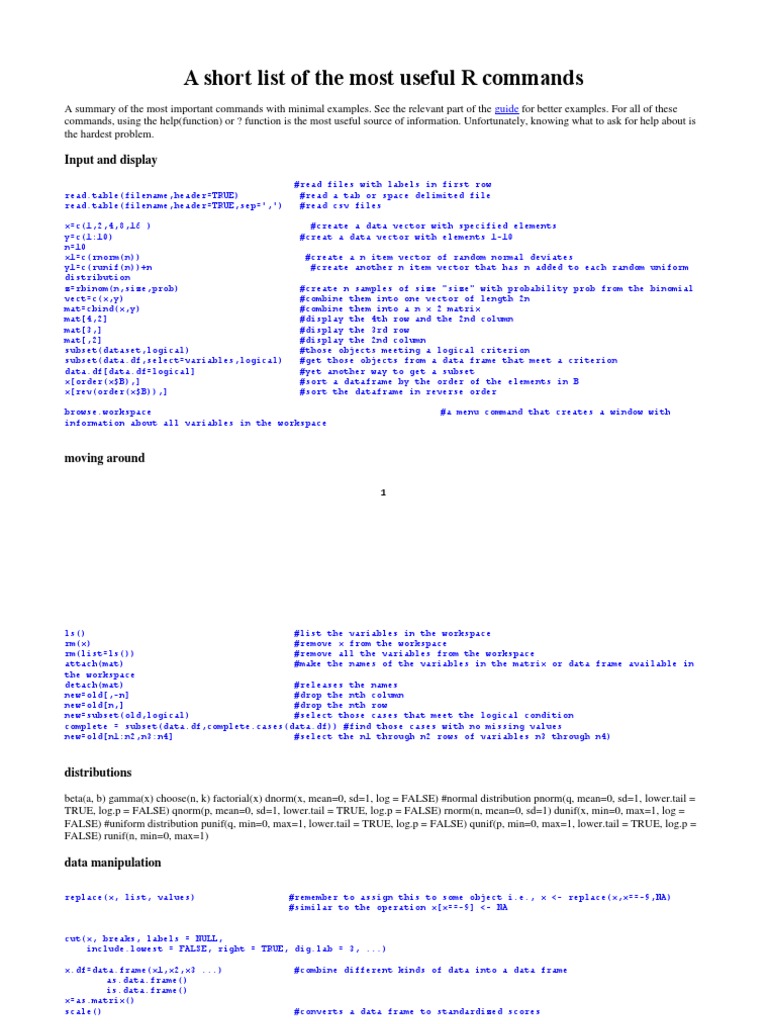 A Short List of The Most Useful R Commands | PDF | Analysis Of Variance ...