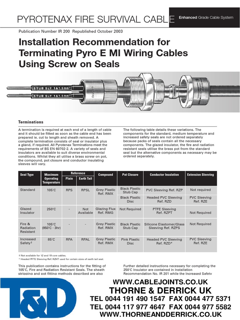 Pyrotenax Fire Survival Cable Guide | PDF | Electrical Wiring ...