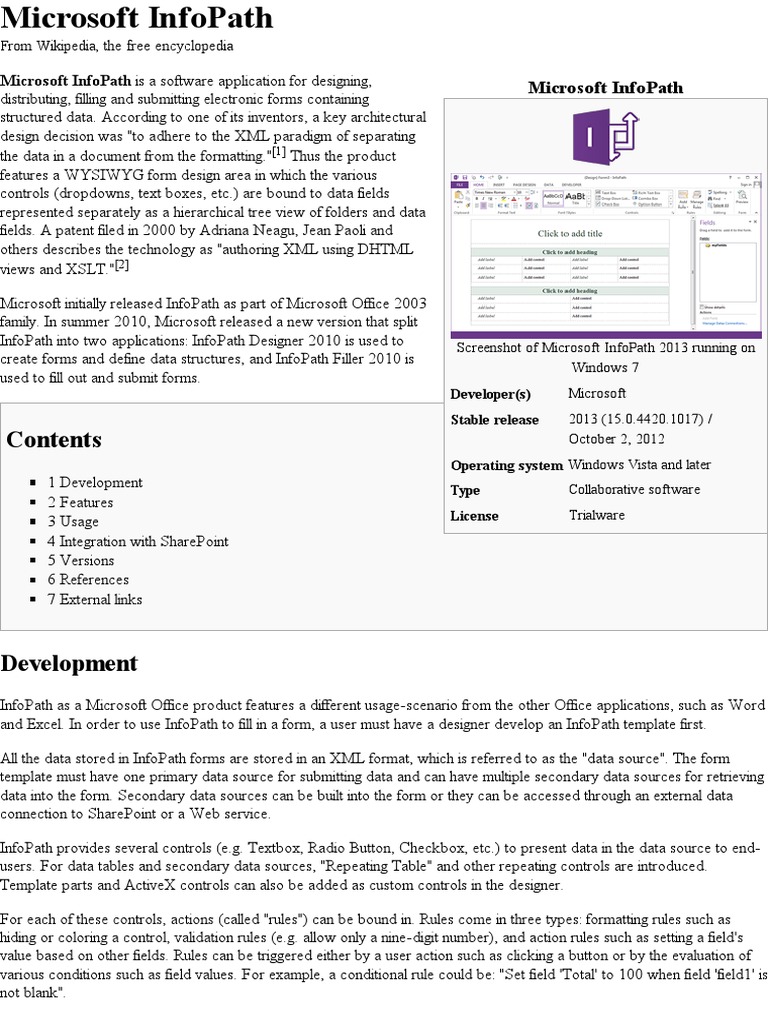 Microsoft InfoPath - Wikipedia, The Free Encyclopedia | PDF | Share ...