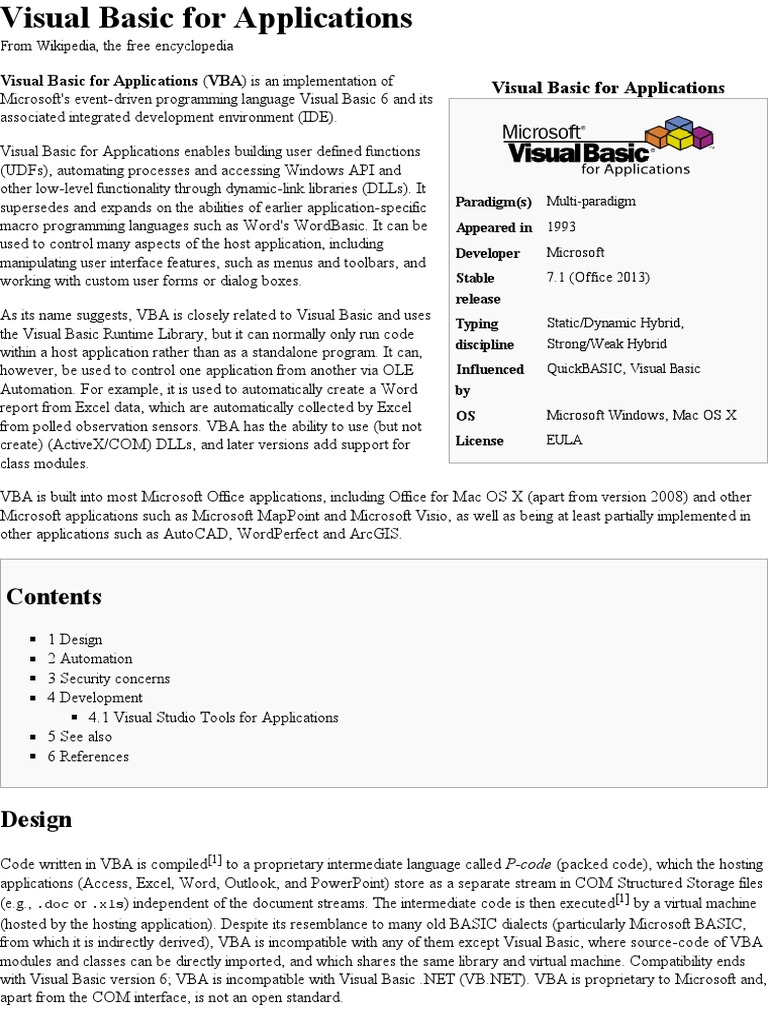 Visual Basic For Applications - Wikipedia, The Free Encyclopedia | PDF ...