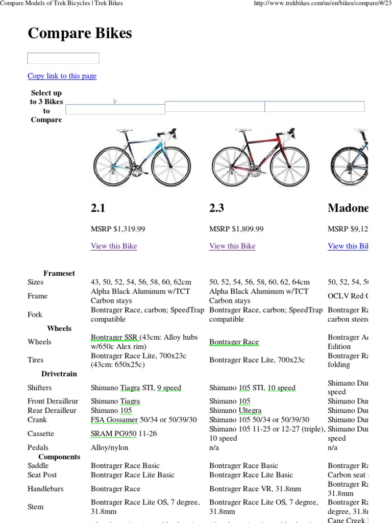Compare Trek Bicycle Models Online | PDF | Human Powered Vehicles ...