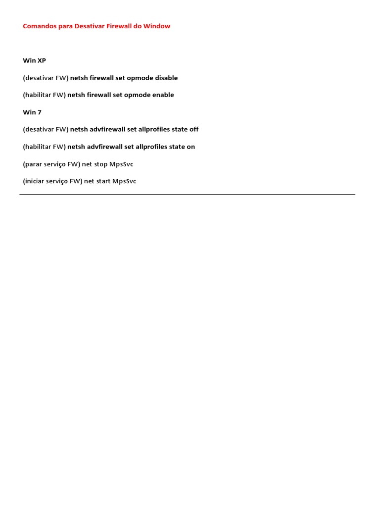 Comandos para Desativar Firewall Windows | PDF | Computers