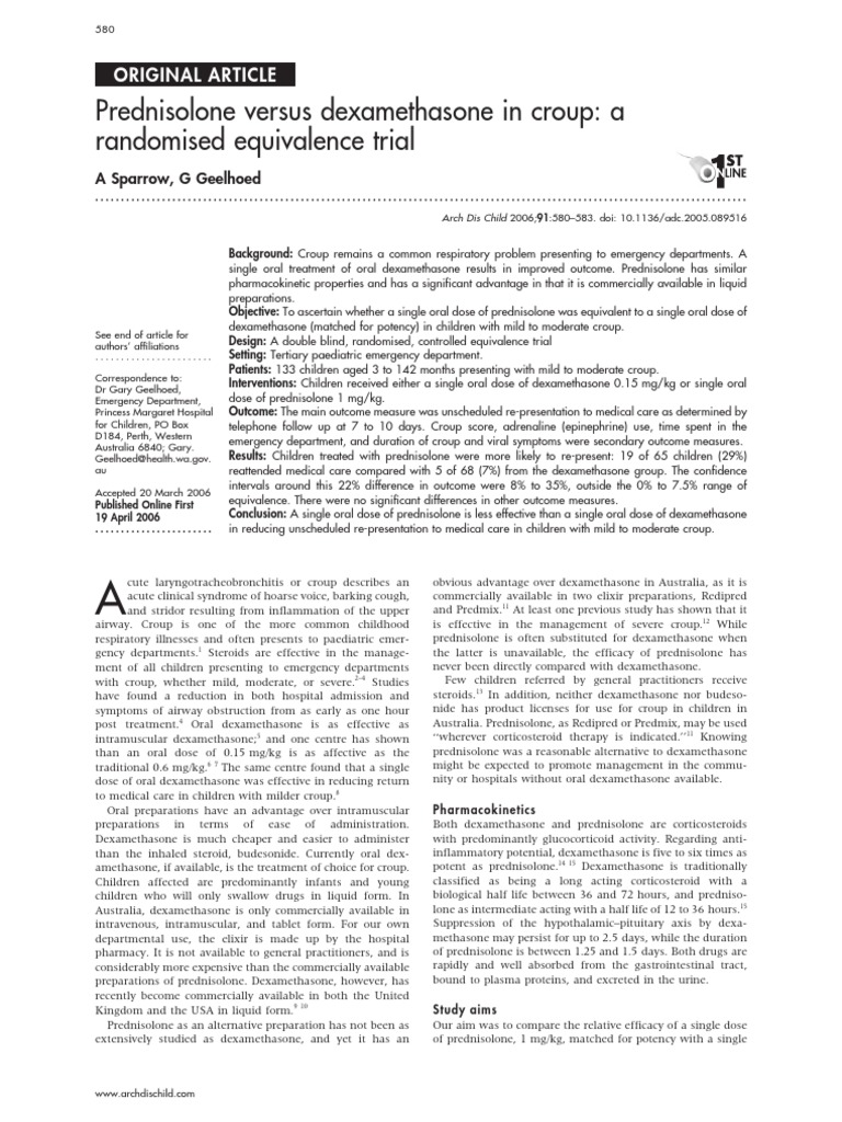 Prednisolone Versus Dexamethasone in Croup: A Randomised Equivalence ...