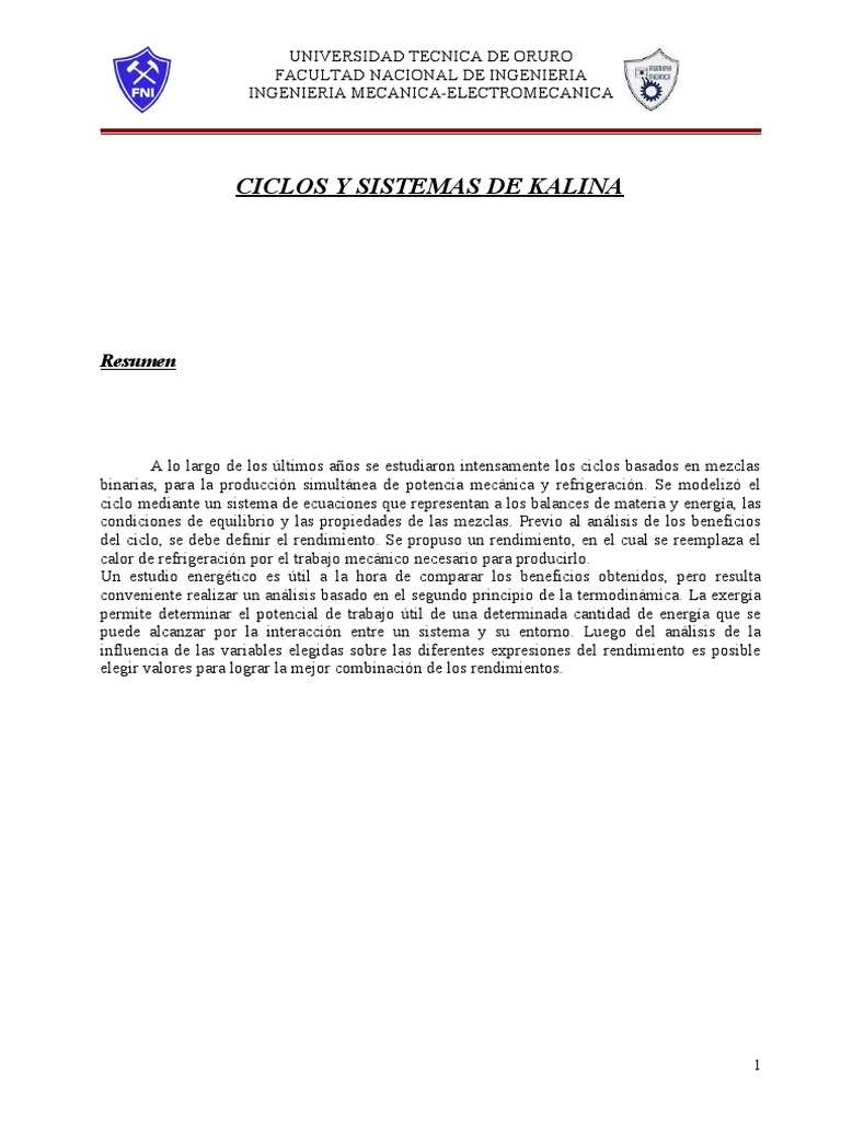 Análisis de Ciclos de Kalina | PDF | Termodinámica | Energía solar