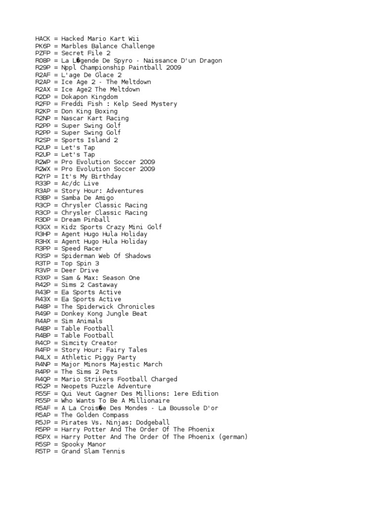 Wii Game ID Codes ROUGH LIST | PDF | Mario | Leisure