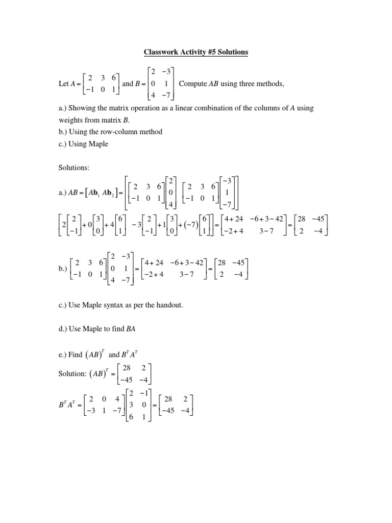 Matrix Operations and Invertibility Solutions | PDF | Matrix ...