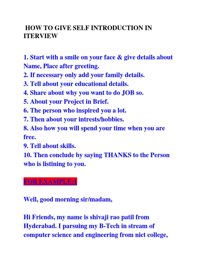 How To Give Self Introduction in Iterview | PDF | Motivation | Motivational