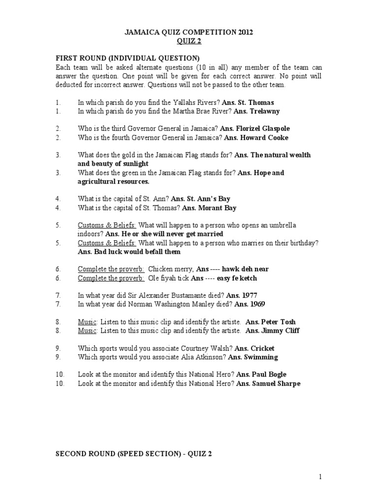 Caribbean Quiz Questions 2 | Jamaica | Government