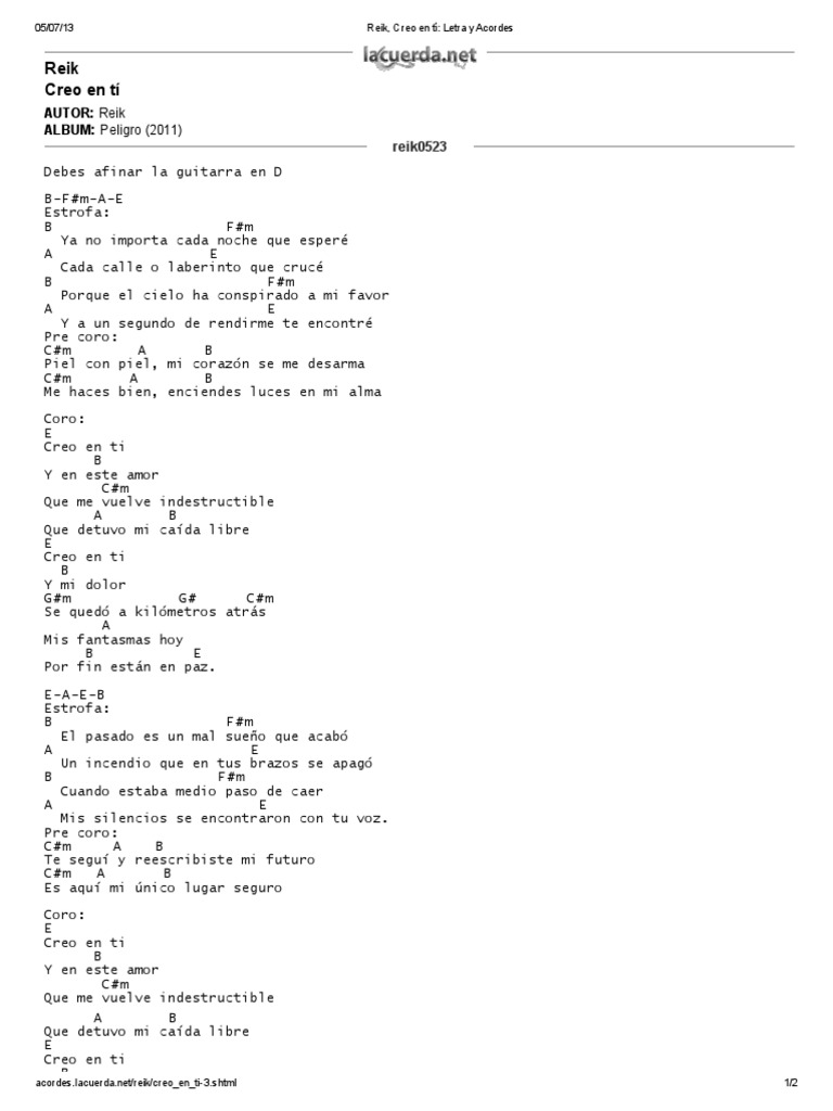 Reik, Creo en Tí - Letra y Acordes | PDF