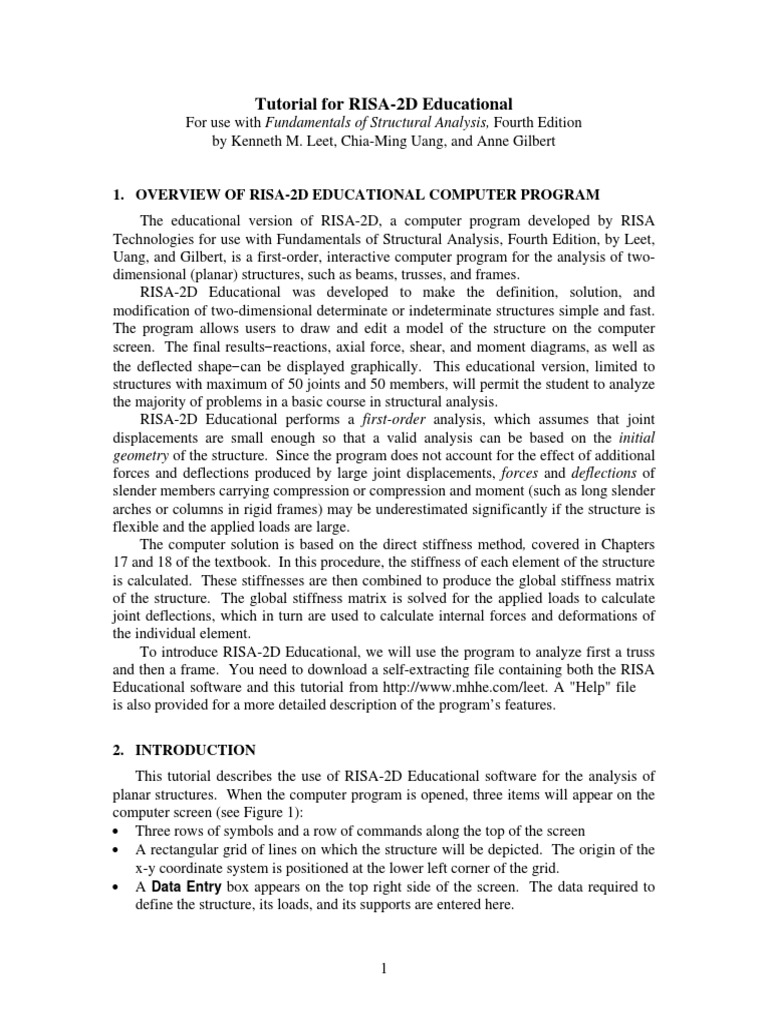 RISA 2D Tutorial | PDF | Structural Analysis | Cartesian Coordinate System