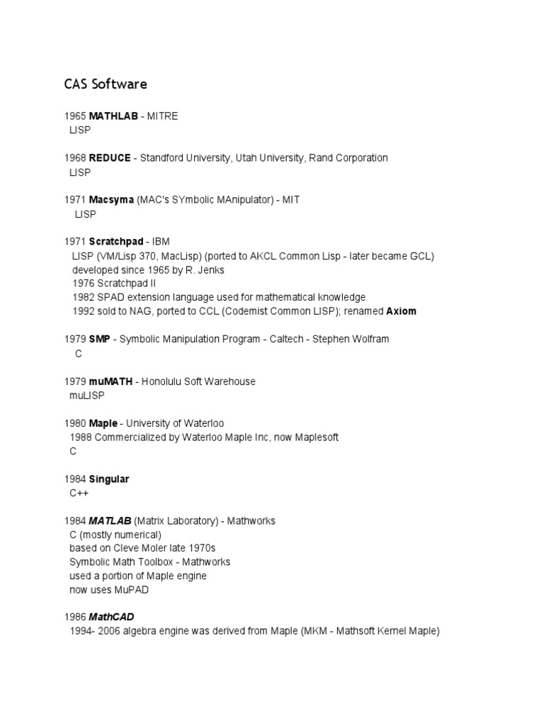 CAS - Computer Algebra Systems | PDF | Unix Software | Mathematics Of ...