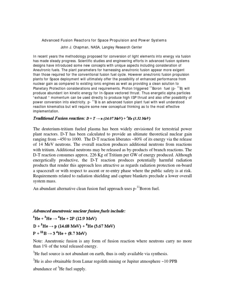 Fusion Propulsion | PDF | Nuclear Fusion | Fusion Power