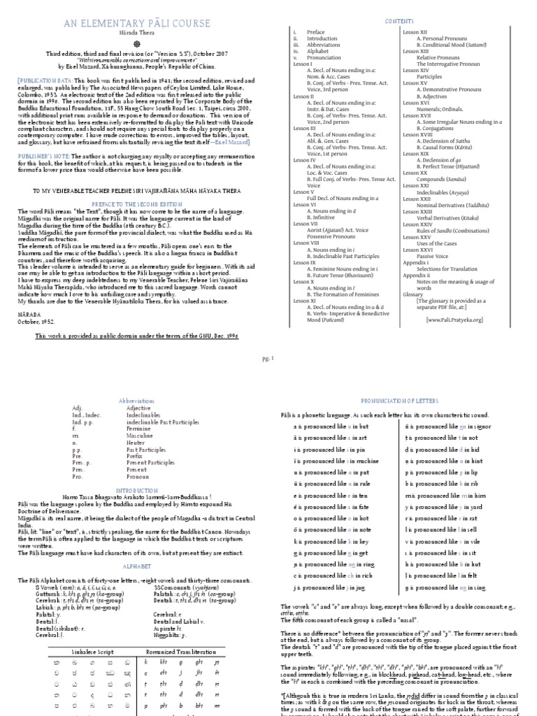 Elementary Pali Course | PDF | Pali | Grammatical Number