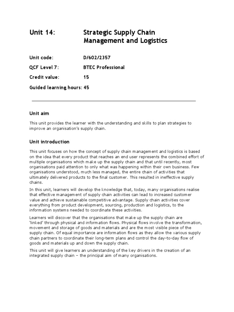 Strategic Supply Chain Management and Logistics | PDF | Supply Chain ...