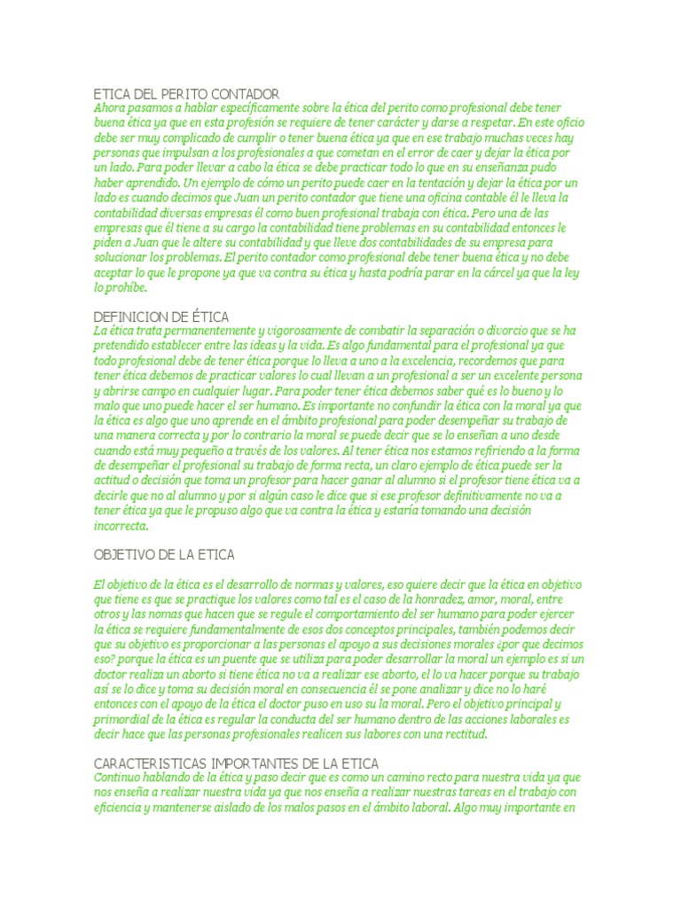 Etica Del Perito Contador Pdf Moralidad Contador
