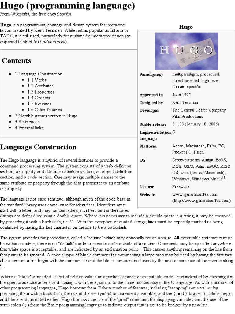 Hugo (Programming Language) - Wikipedia, The Free Encyclopedia | PDF ...
