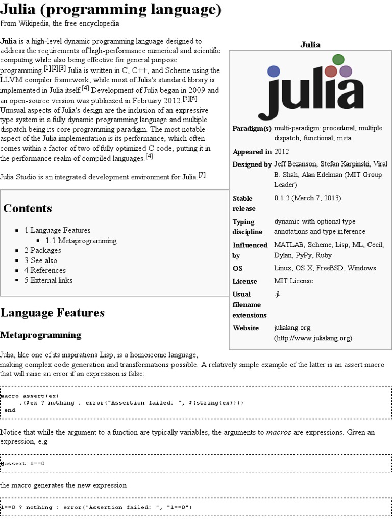 Julia (Programming Language) - Wikipedia, The Free Encyclopedia | PDF | Computer Engineering ...