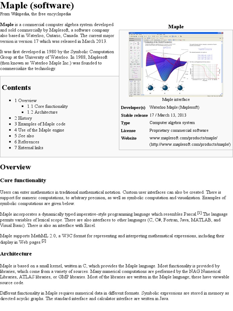 Maple (Software) - Wikipedia, The Free Encyclopedia | PDF | Computing | Software