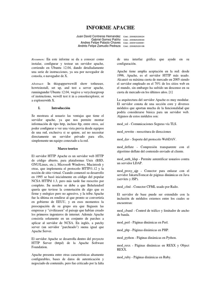 Informe Apache | PDF | Servidor HTTP Apache | Software del sistema