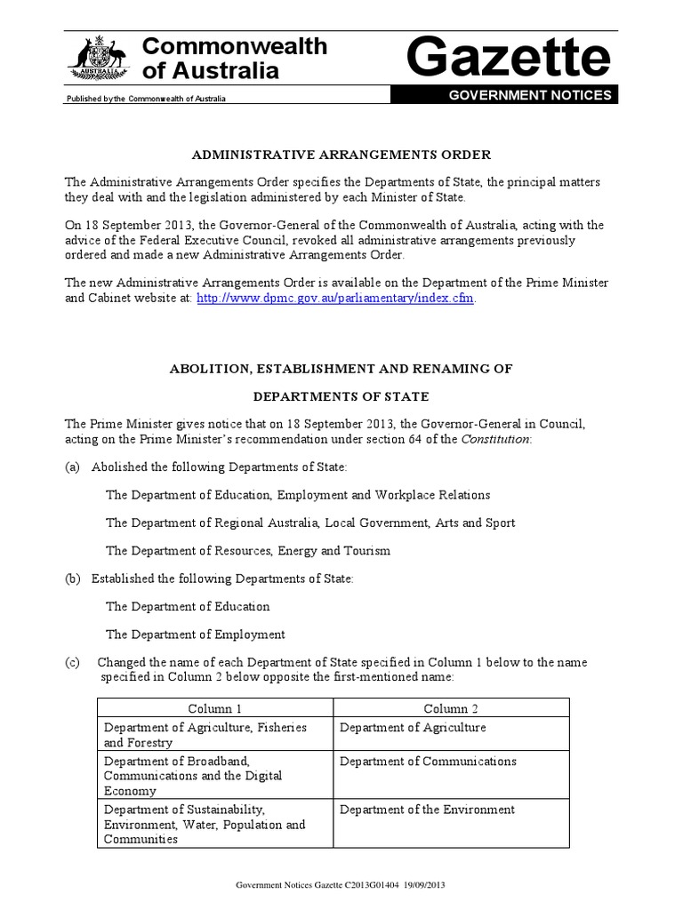 Administrative Arrangements Order | PDF