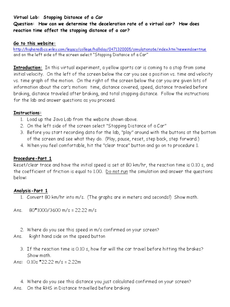 Virtual Lab Answered | PDF | Acceleration | Velocity