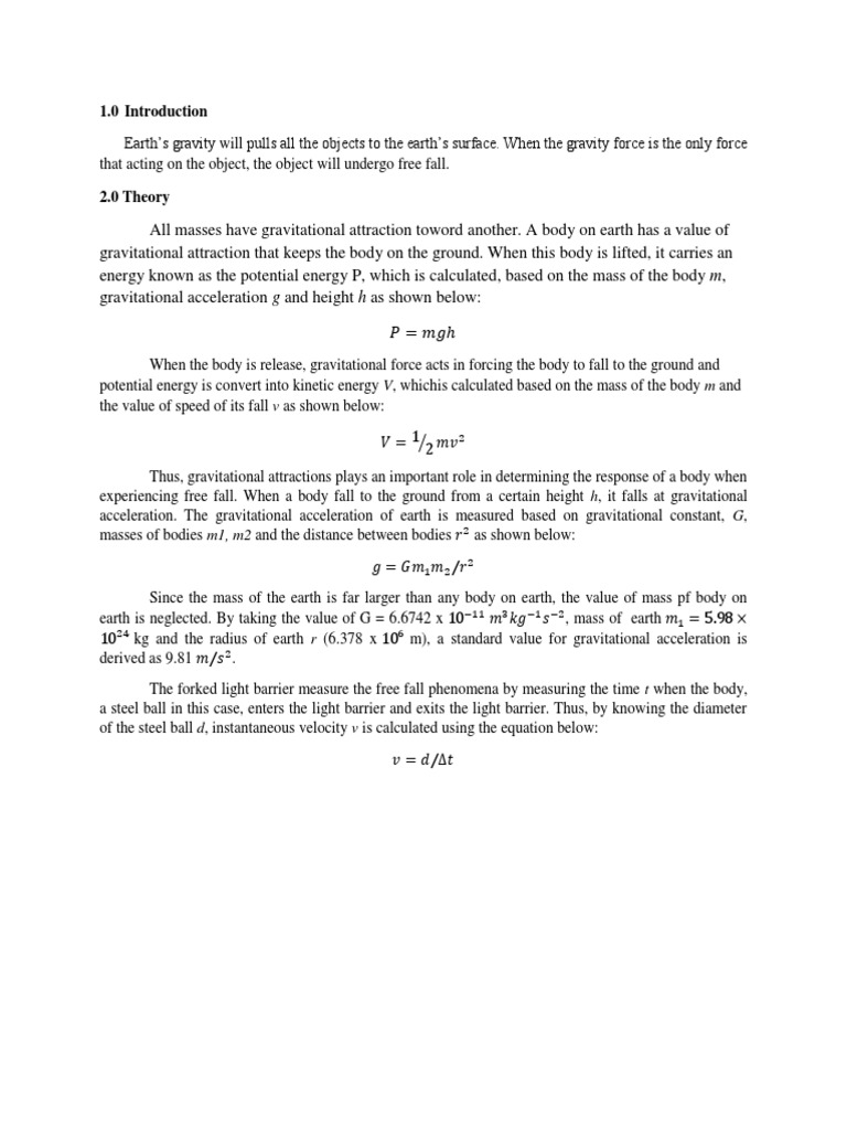 Dynamic FREE FALL Lab Report | PDF | Gravity | Potential Energy