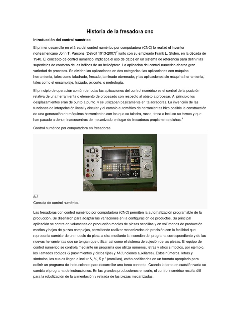 Historia de La Fresadora CNC | PDF | Control numerico | Mecanizado
